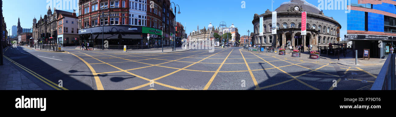 Panorama of New Market Street leading on to Boar Lane in Leeds City ...