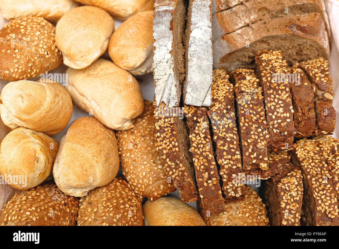 Variety Bread Selection Mix Buns Rolls and Pieces With Seeds Stock ...