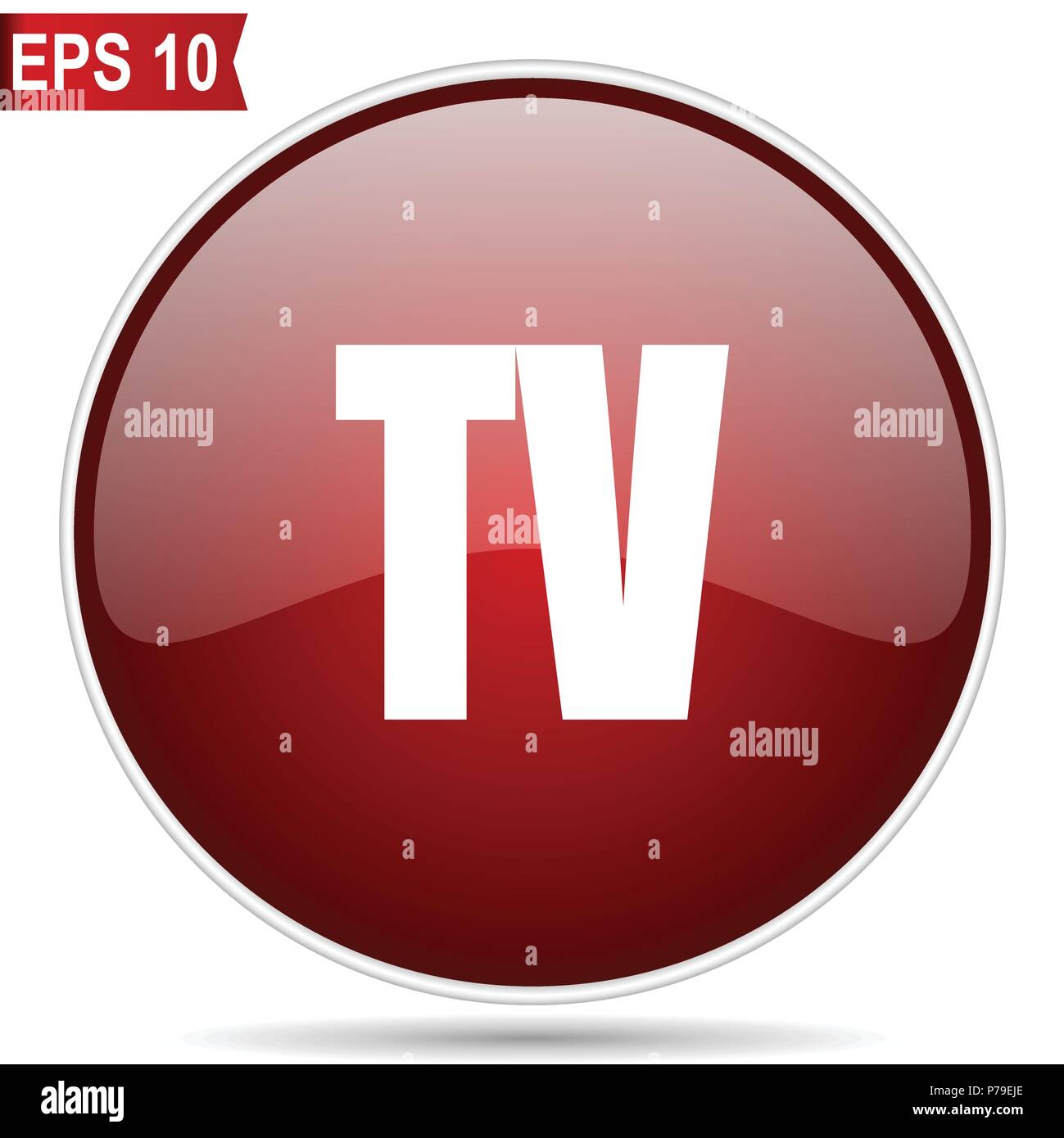 Tv cherry red glossy round web vector icon. Editable simple circle ...
