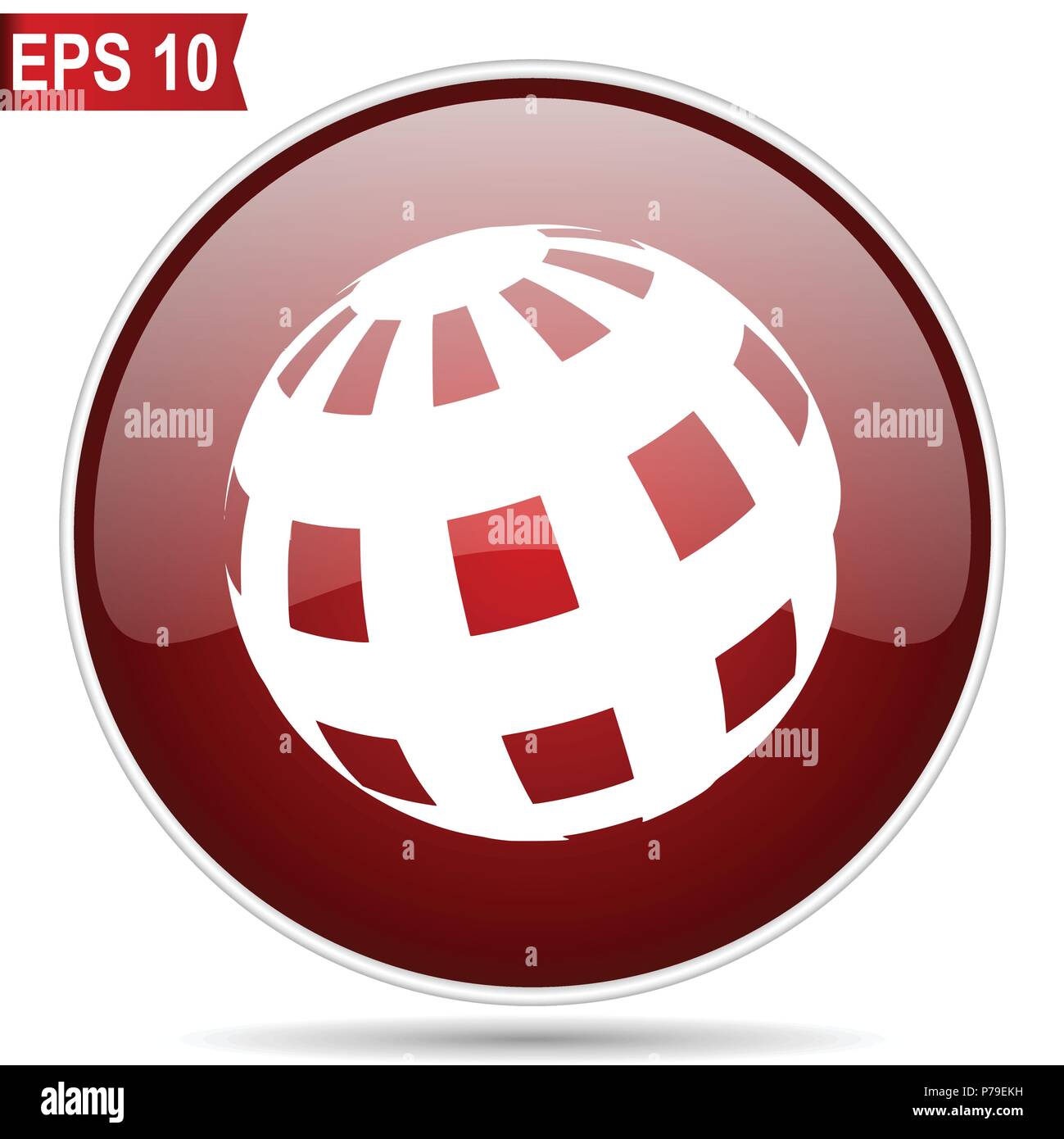 Earth cherry red glossy round web vector icon. Editable simple circle ...