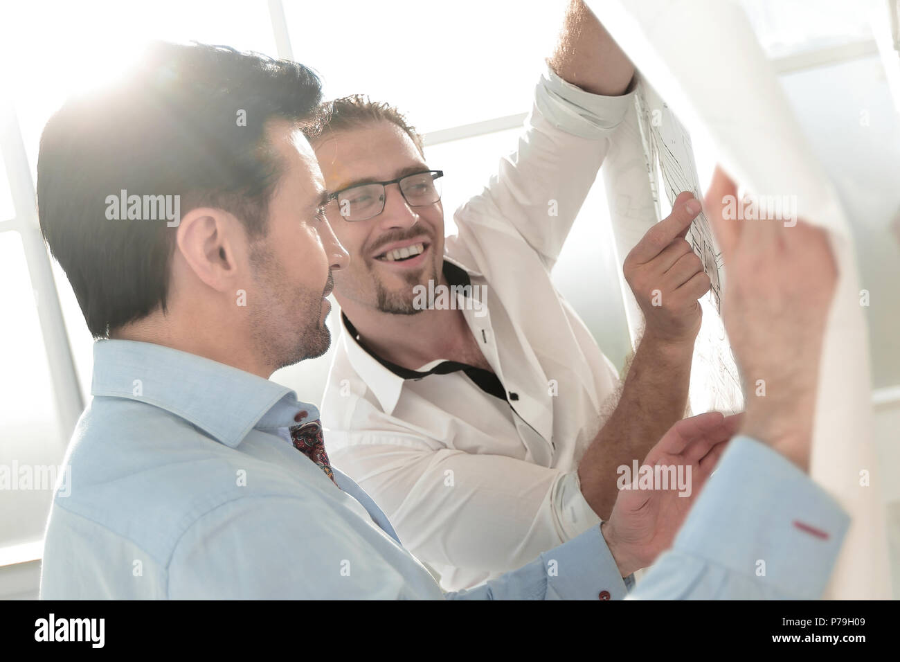 background image two business people discussing a new project Stock ...