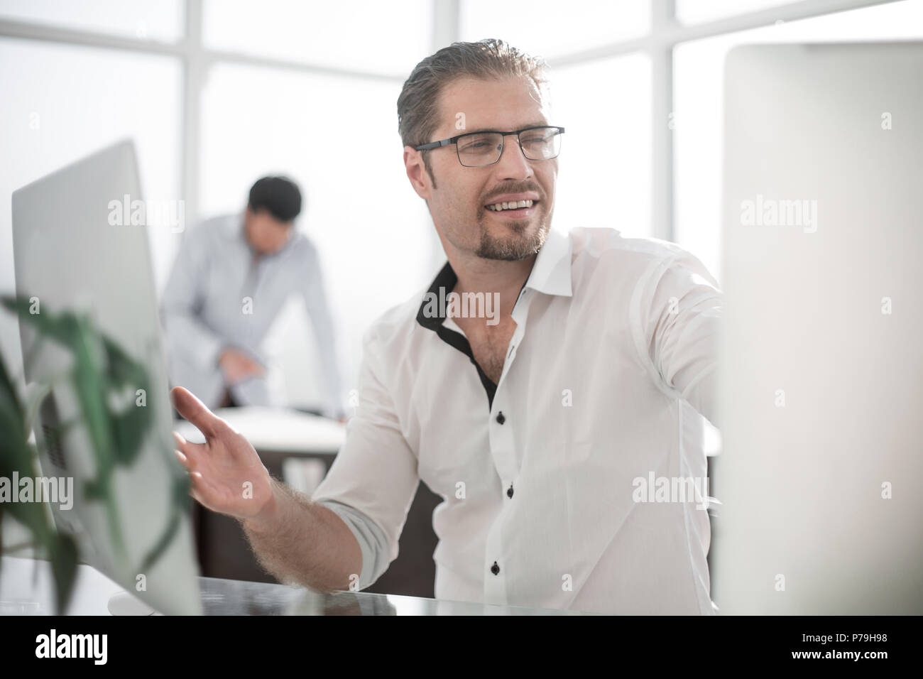 business man working on a personal computer Stock Photo - Alamy