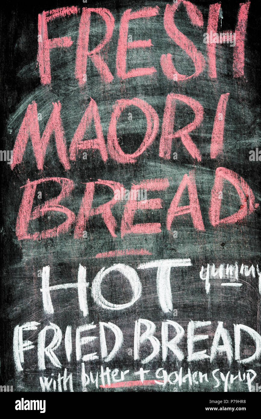 Fresh Maori bread, hot fried bread sign Stock Photo - Alamy