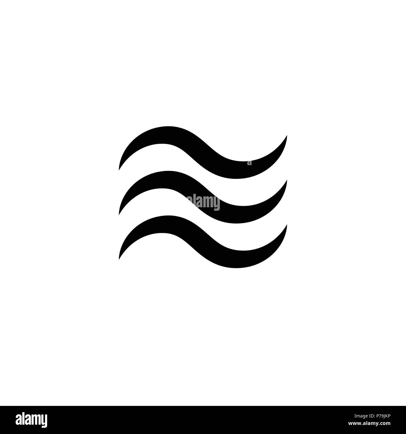 Wavy water. Black and white flat vector icon on isolated background, No ...