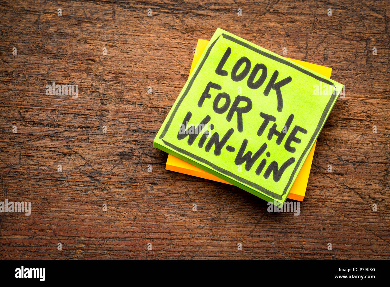 look for win-win concept - handwriting on a sticky note against grunge ...