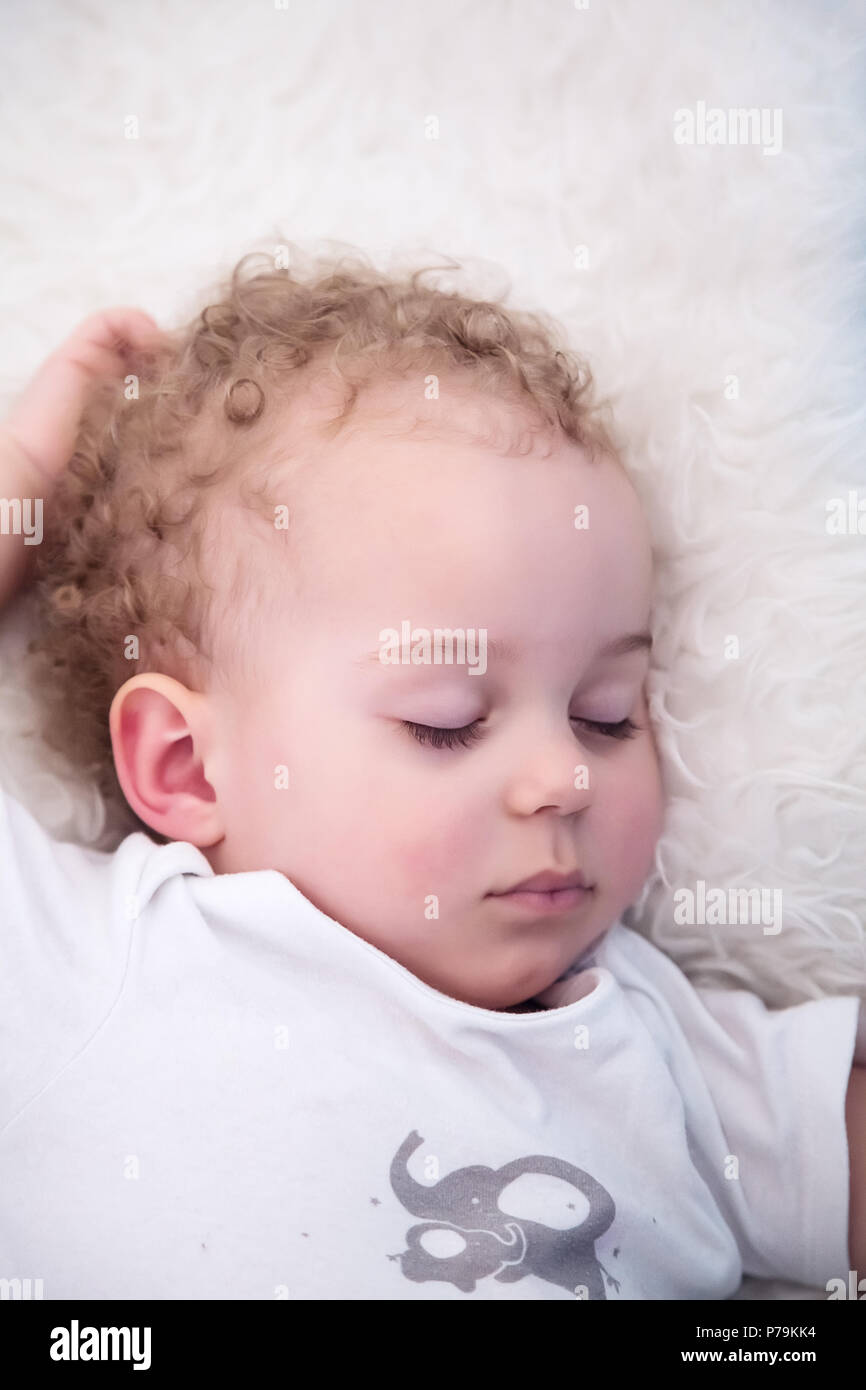 Sleeping baby boy. Close-up portrait of a beautiful sleeping baby boy ...