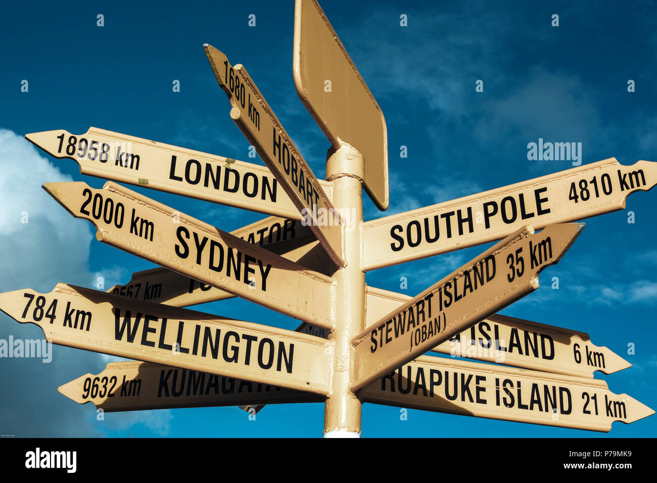 Signpost at Stirling Point showing distances to other geographic ...