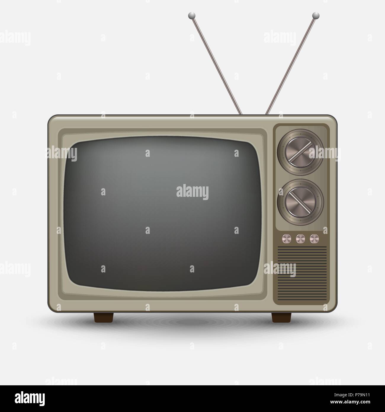 Realistic old vintage TV. Retro televesion. Illustration on white ...