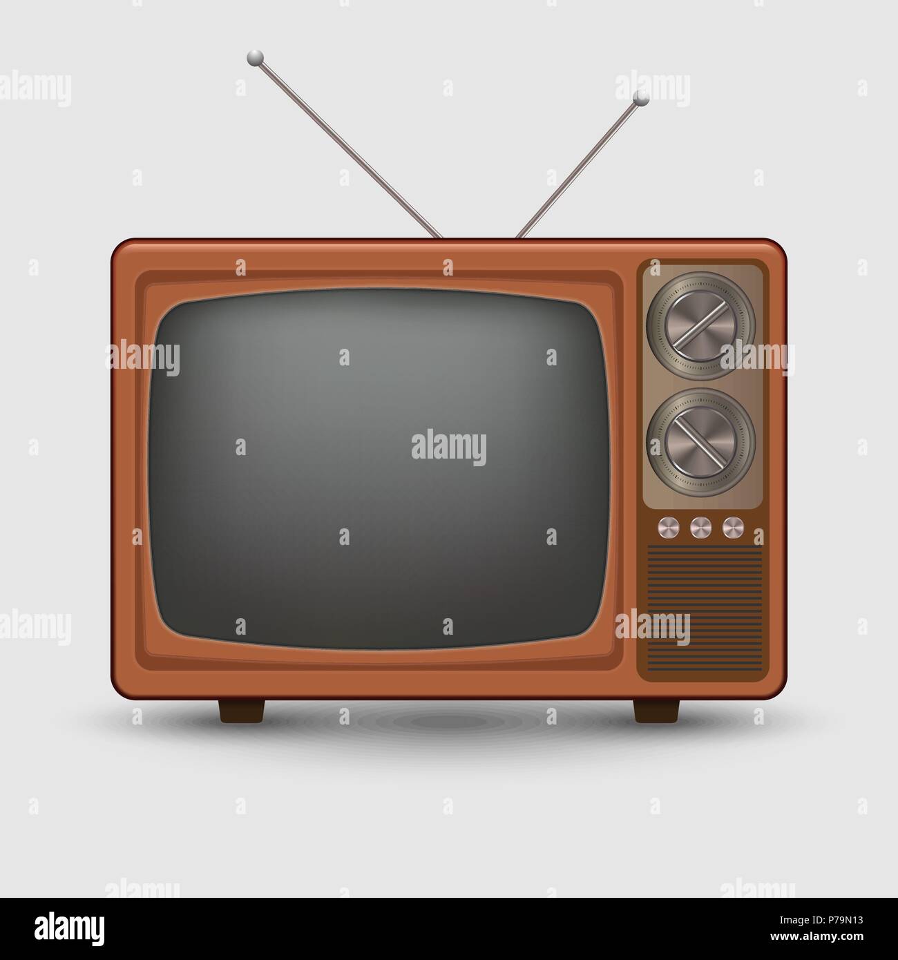 Realistic old vintage TV. Retro televesion. Illustration on white ...