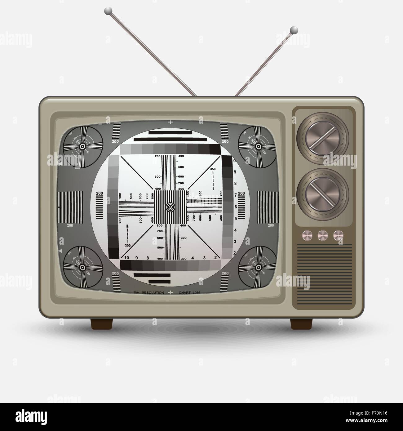 Realistic old vintage TV. Retro televesion with no signal test ...