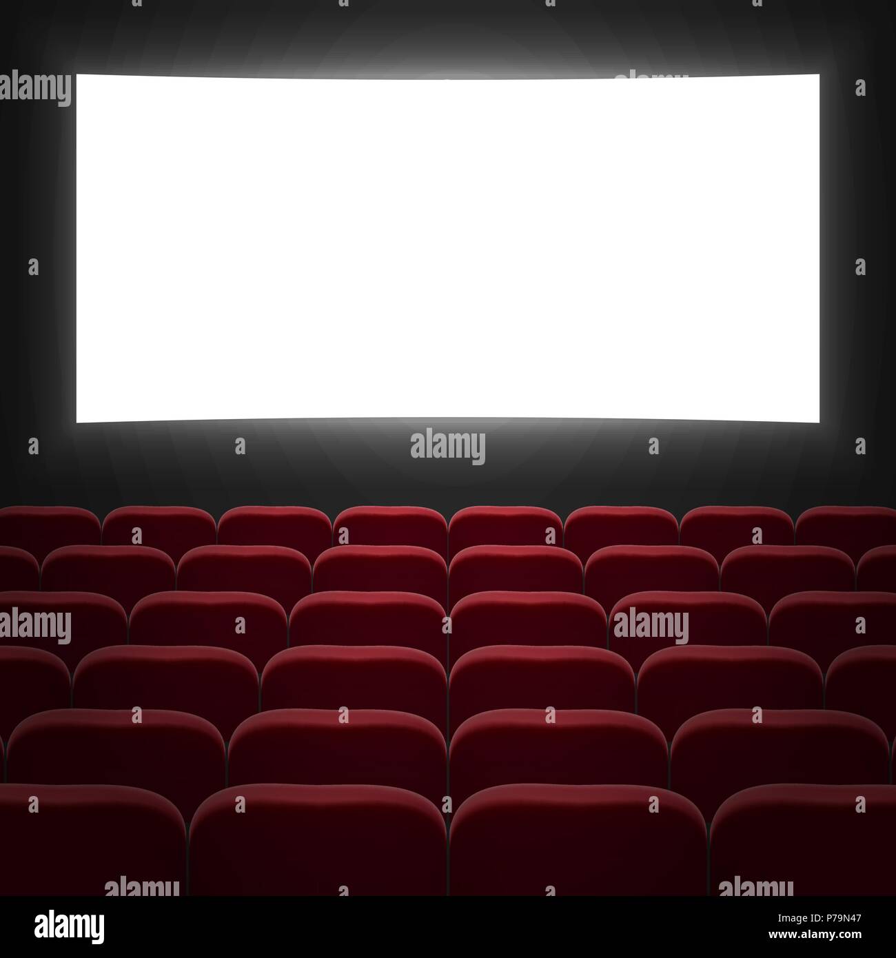 movie cinema hall with white screen and red row chairs Stock Vector ...