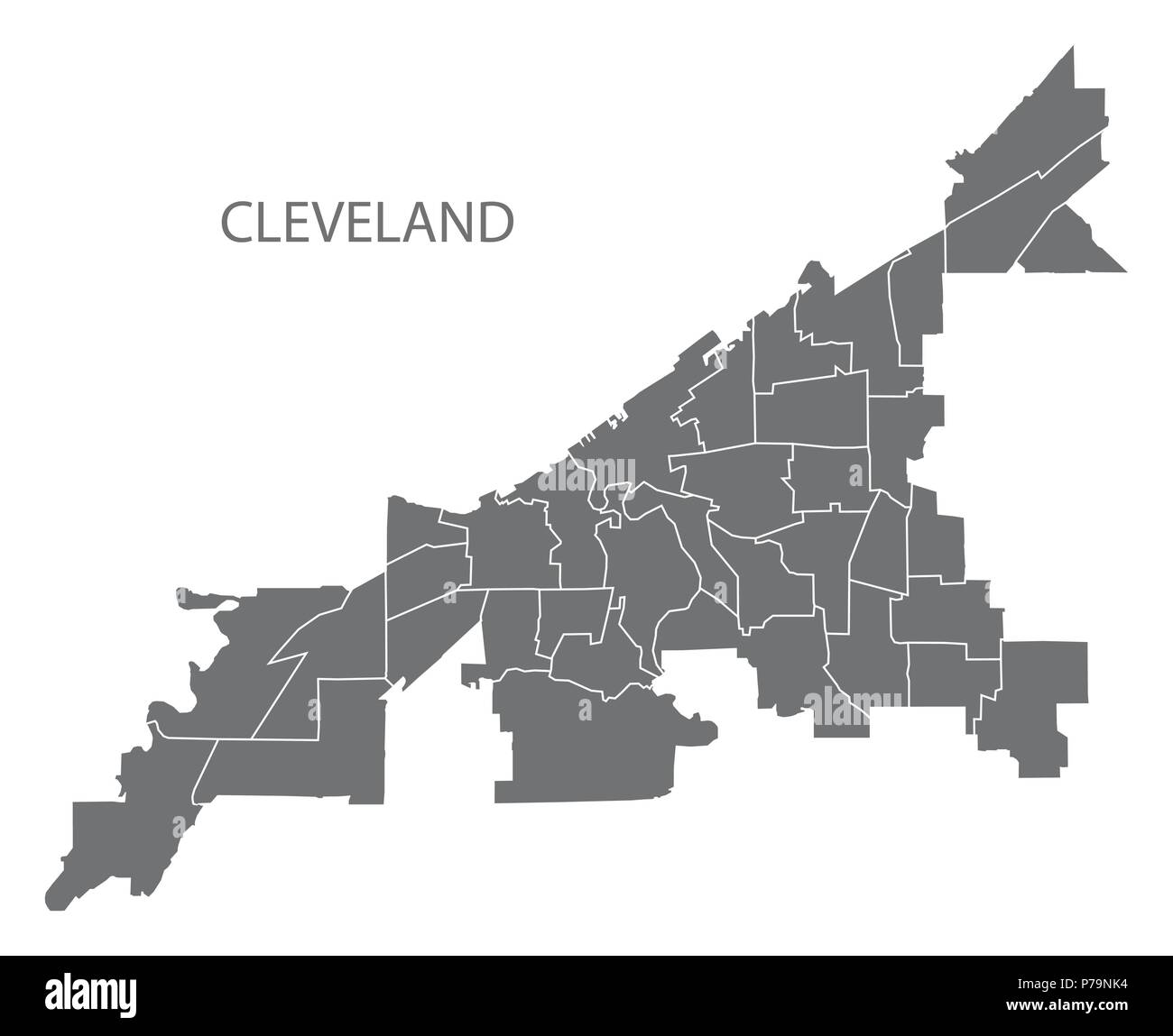 Cleveland Ohio city map with neighborhoods grey illustration silhouette ...
