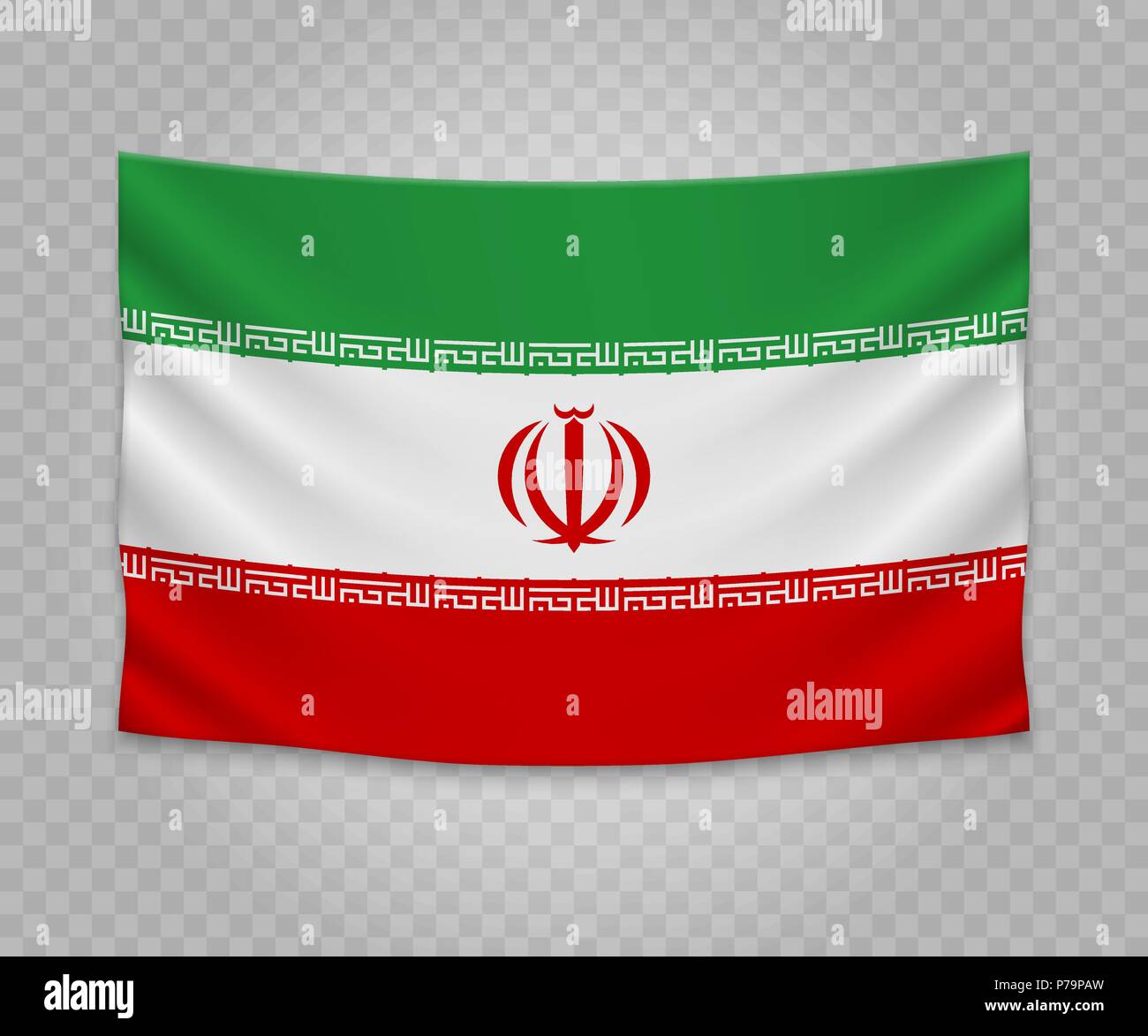 Realistic hanging flag of Iran. Empty fabric banner illustration design ...