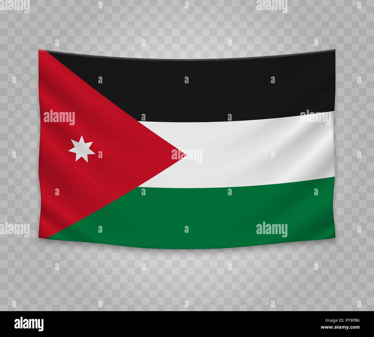 Realistic hanging flag of Jordan. Empty fabric banner illustration ...