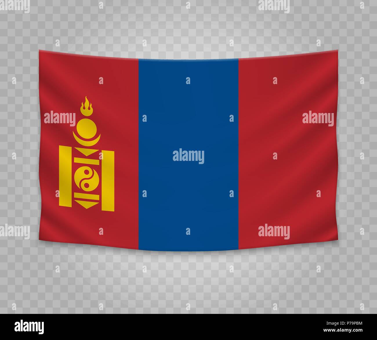 Realistic hanging flag of Mongolia. Empty fabric banner illustration ...