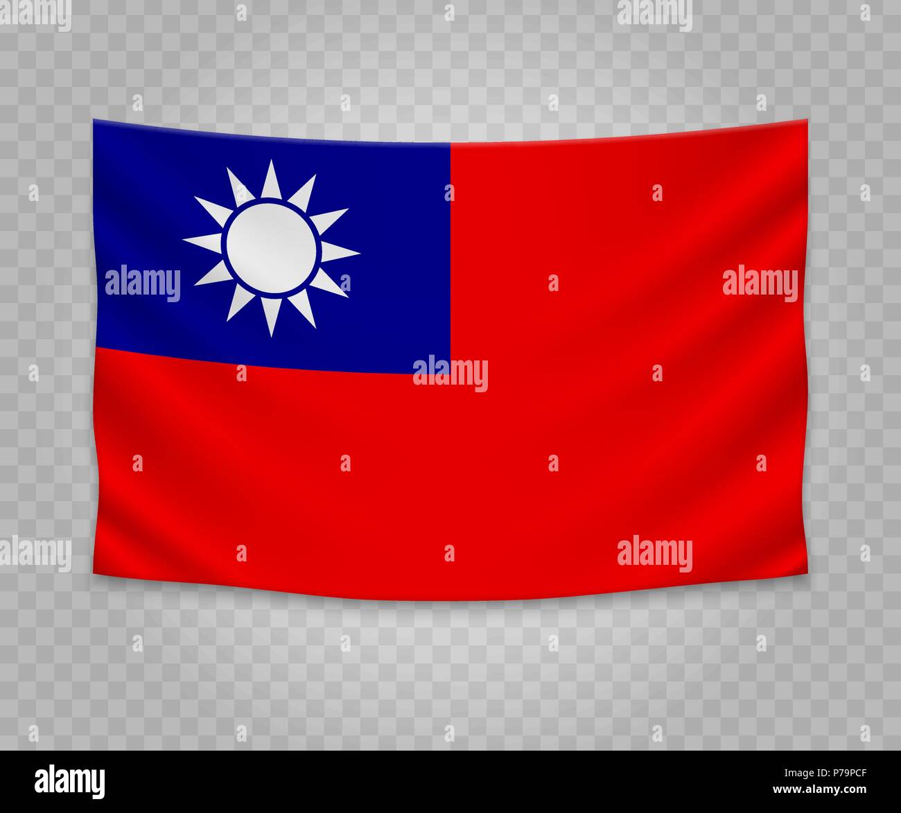 Realistic hanging flag of Taiwan. Empty fabric banner illustration ...