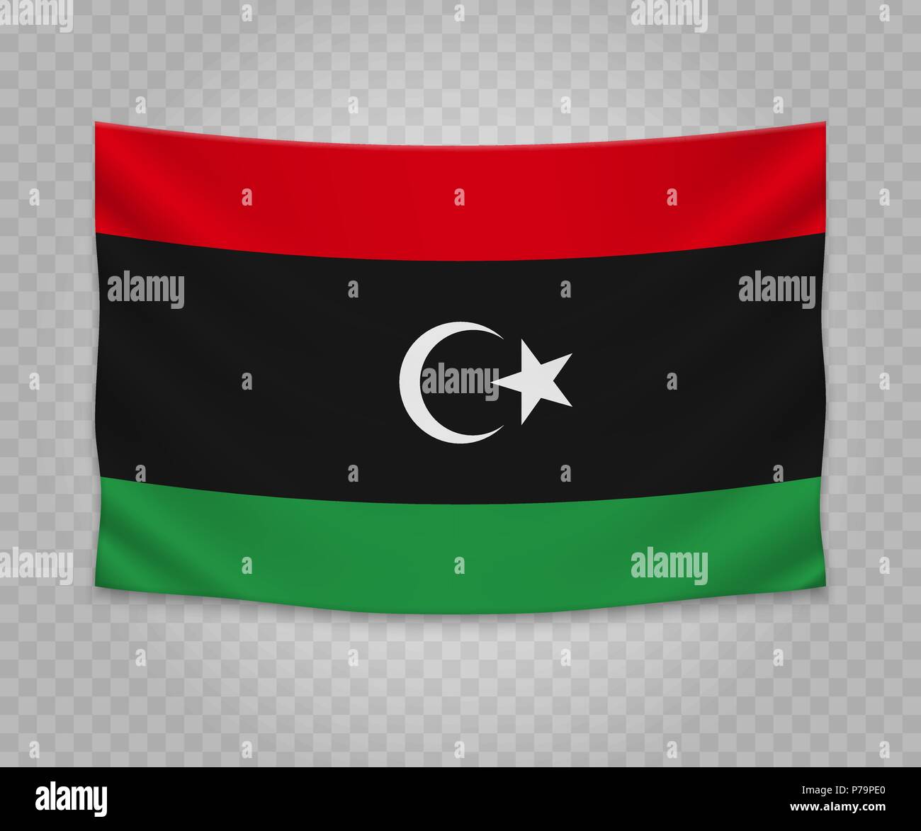 Realistic hanging flag of Libya. Empty fabric banner illustration ...