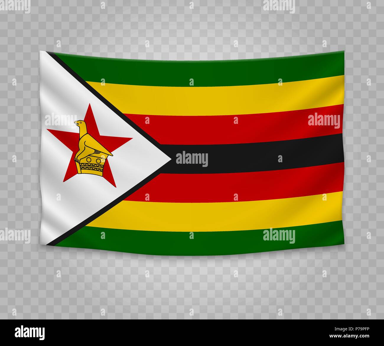 Realistic hanging flag of Zimbabwe. Empty fabric banner illustration ...