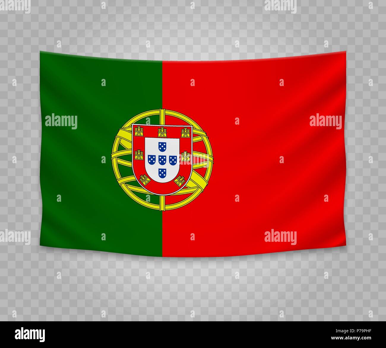 Realistic hanging flag of Portugal. Empty fabric banner illustration ...