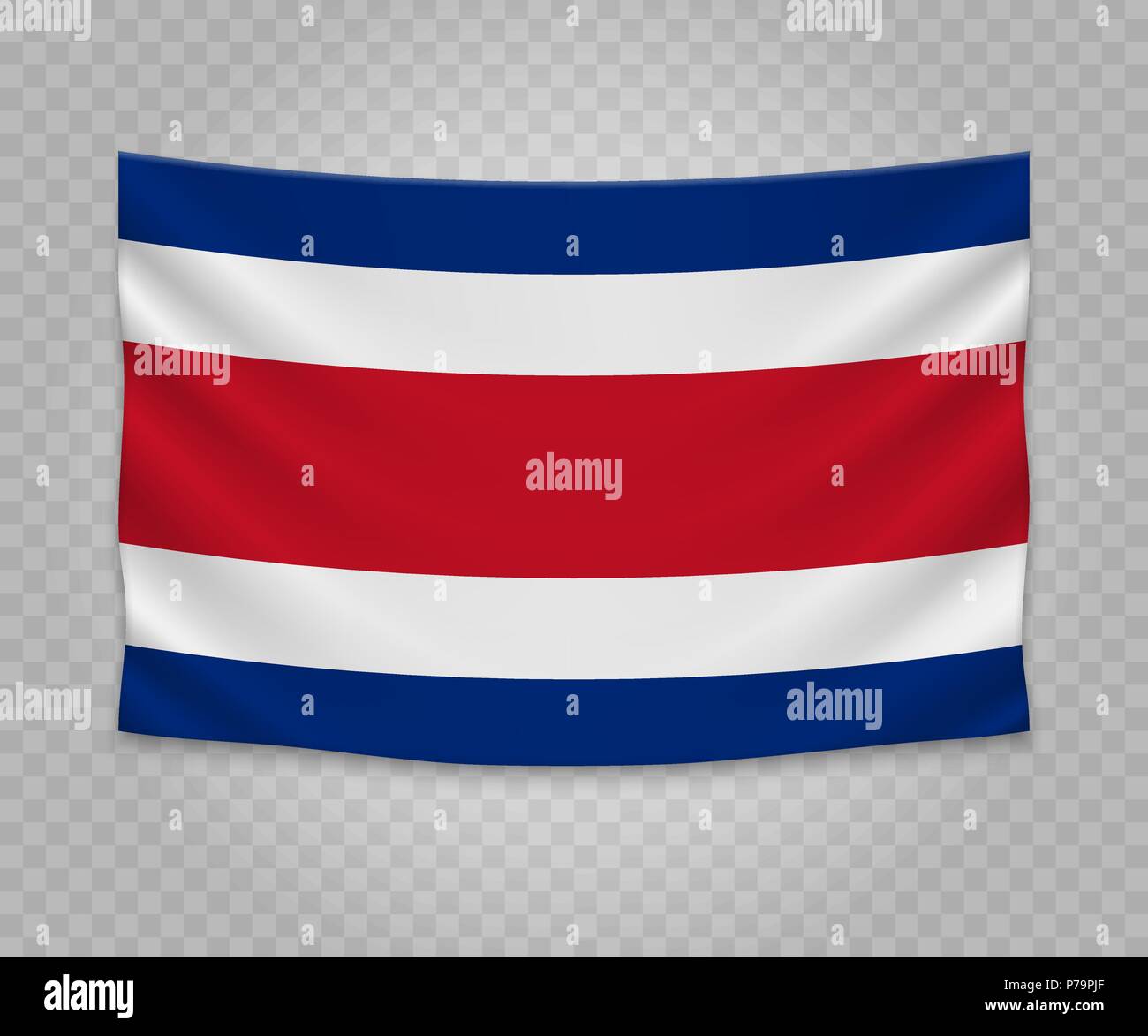 Realistic hanging flag of Costa Rica. Empty fabric banner illustration ...