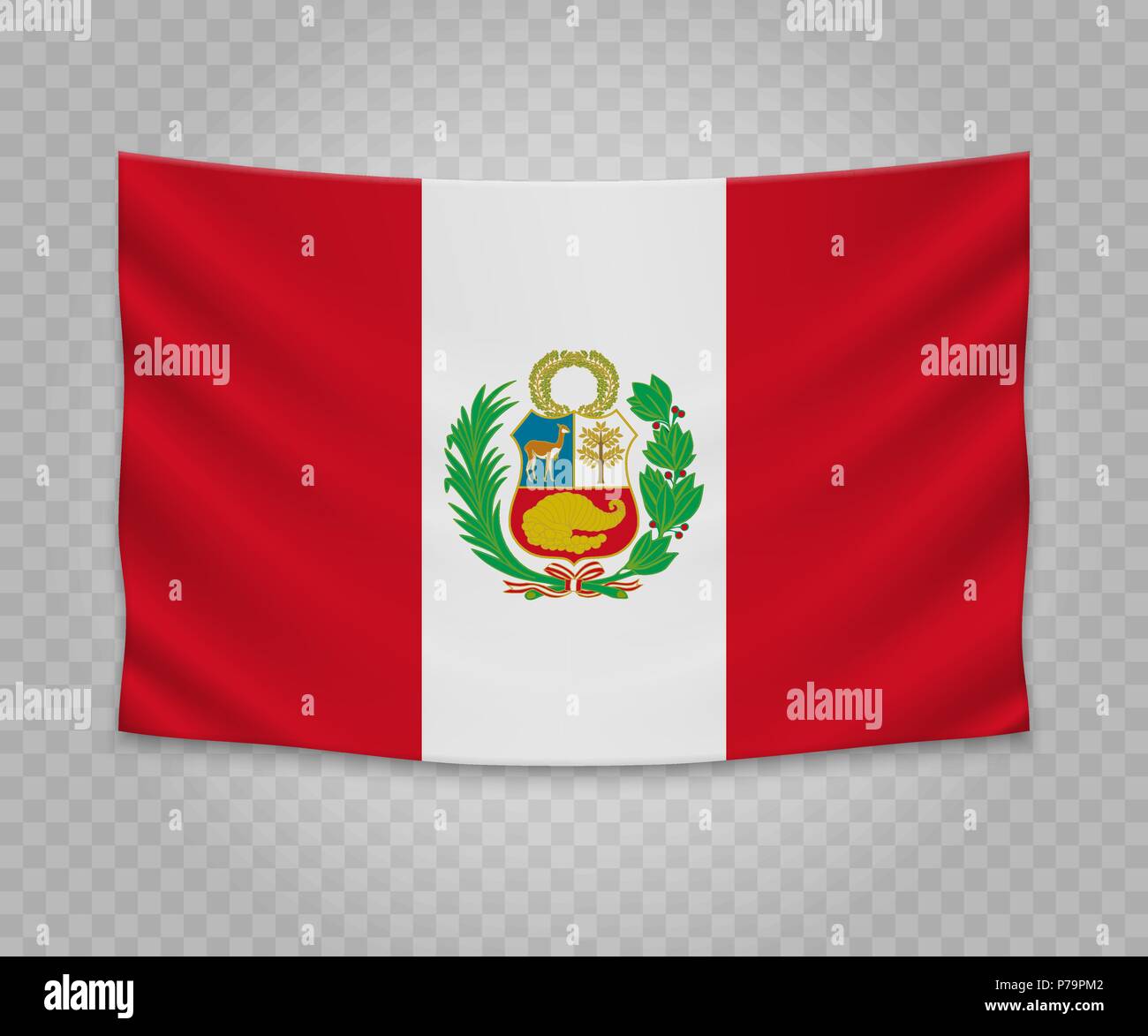 Realistic hanging flag of Peru. Empty fabric banner illustration design ...