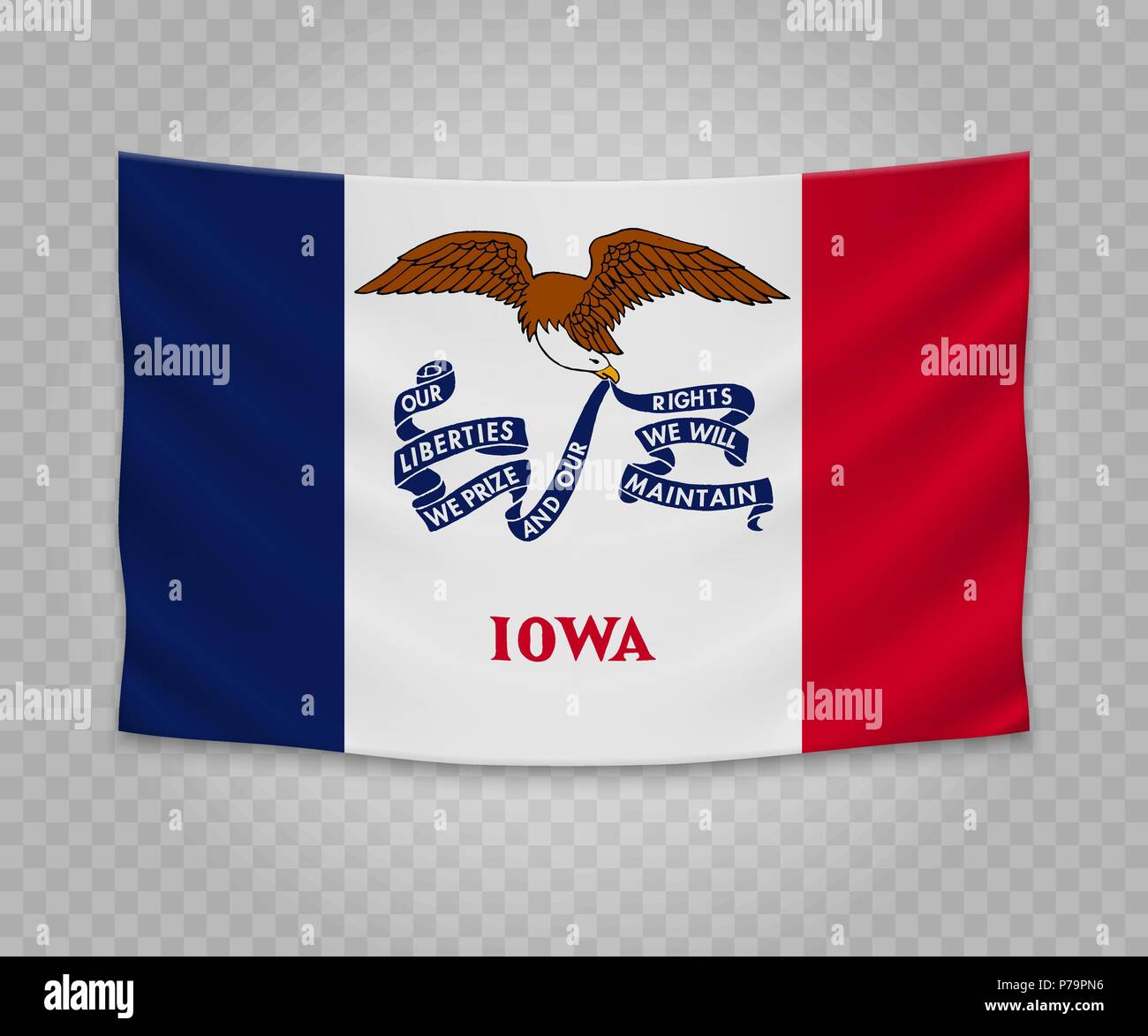 Realistic hanging flag of Iowa. State of USA. Empty fabric banner ...