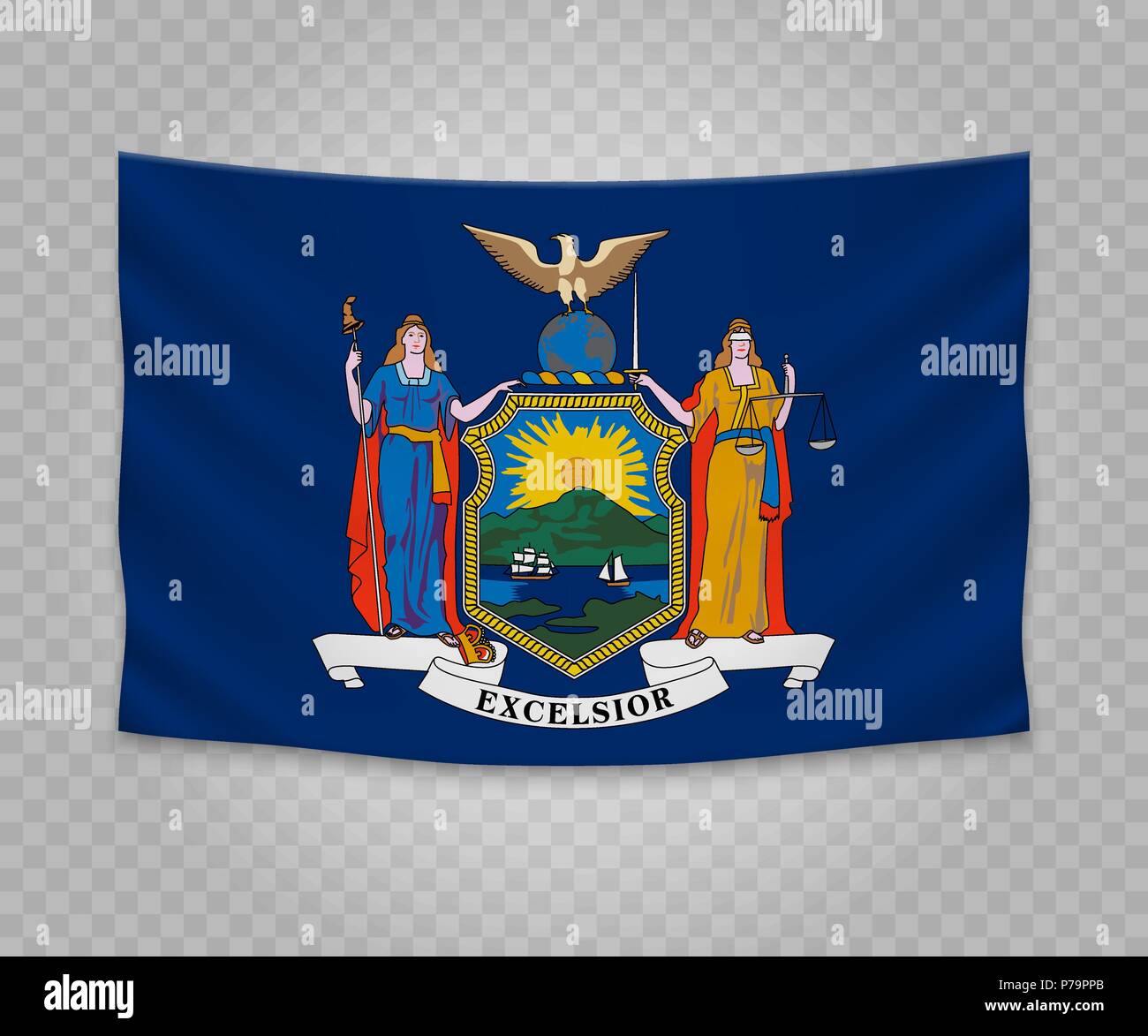 Realistic hanging flag of New York. State of USA. Empty fabric banner ...