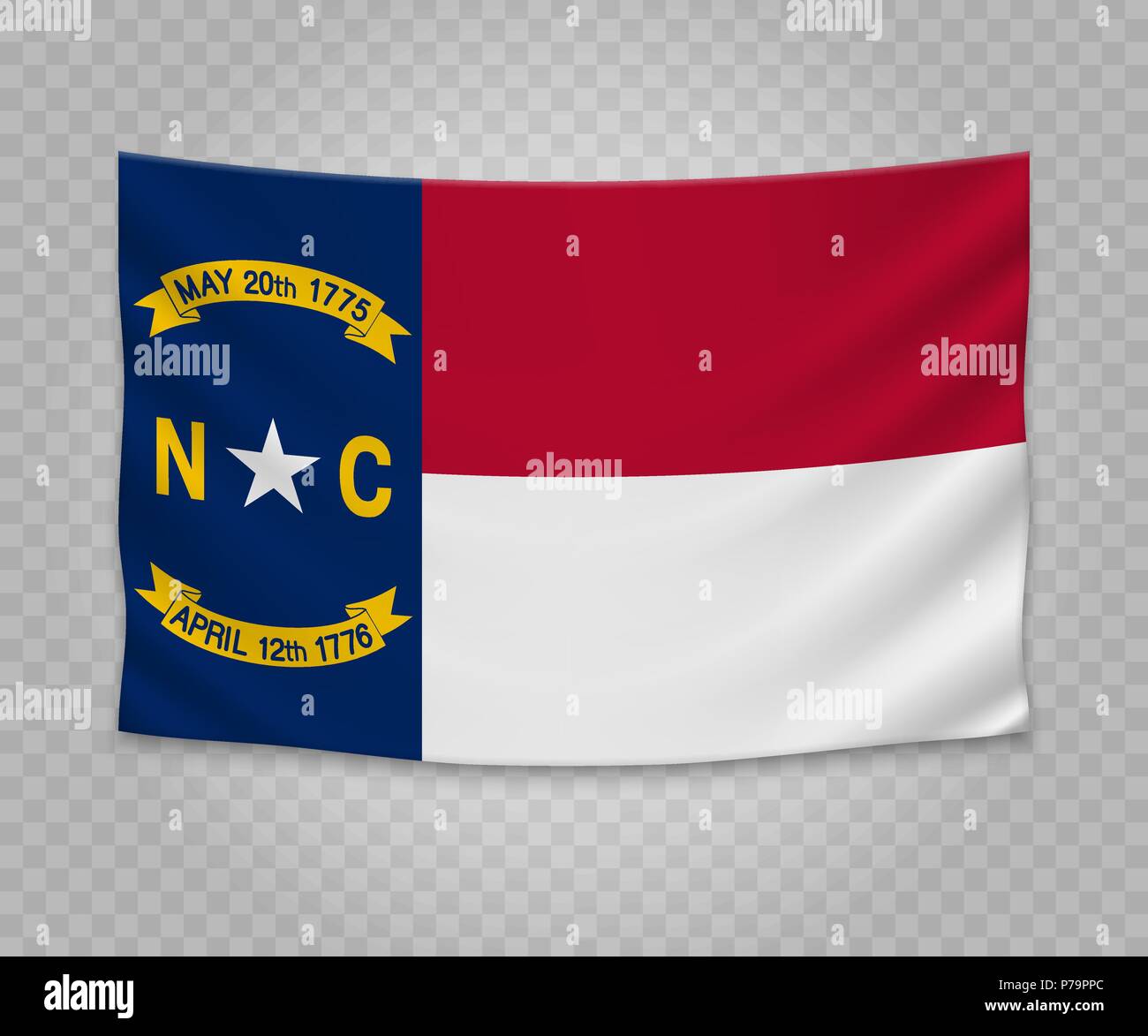 Realistic hanging flag of North Carolina. State of USA. Empty fabric ...