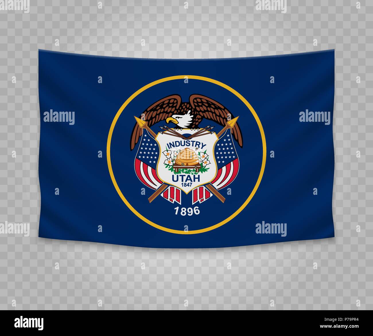 Realistic hanging flag of Utah. State of USA. Empty fabric banner ...