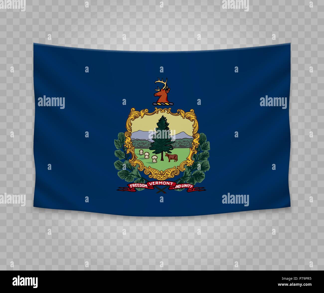 Realistic hanging flag of Vermont. State of USA. Empty fabric banner ...
