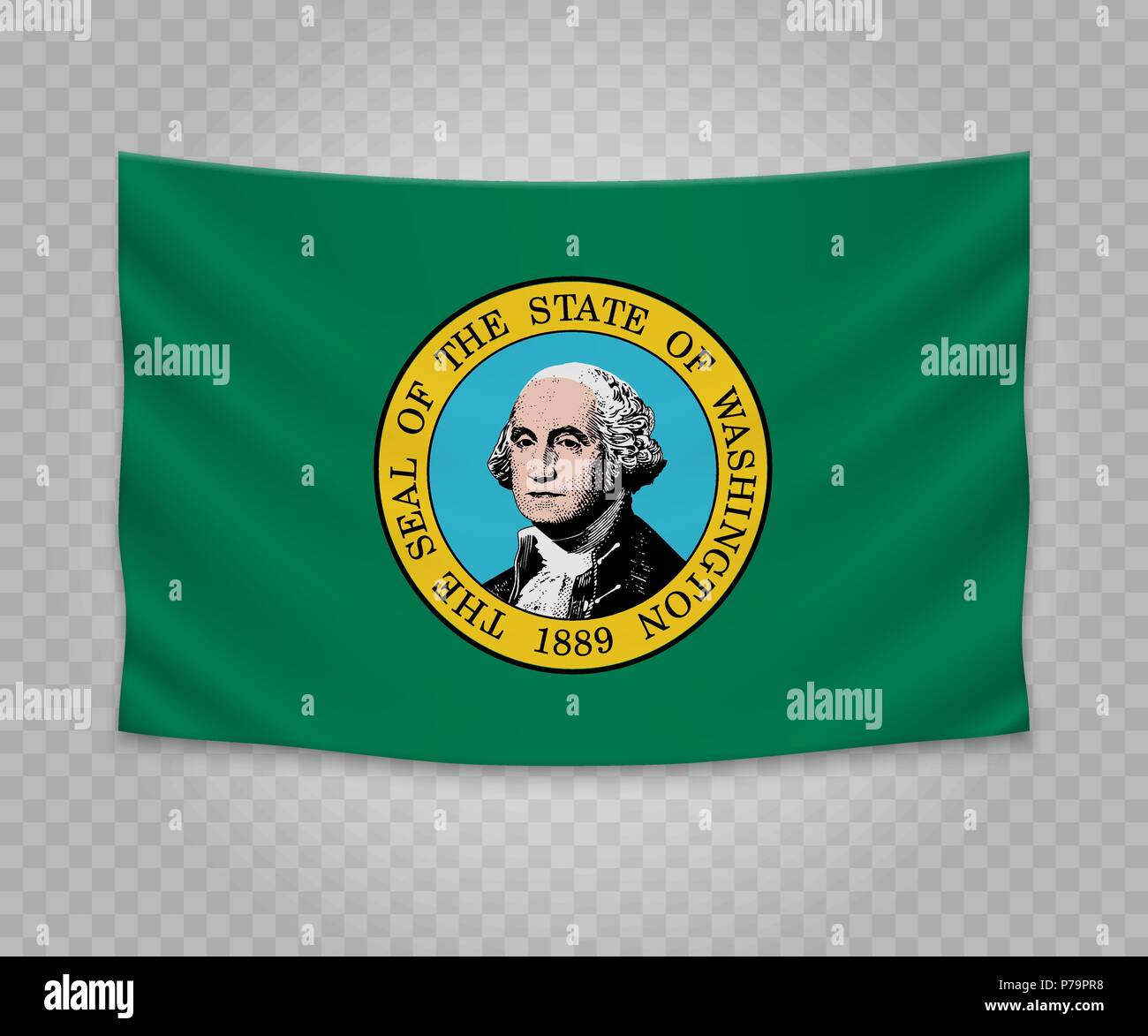 Realistic hanging flag of Washington. State of USA. Empty fabric banner ...