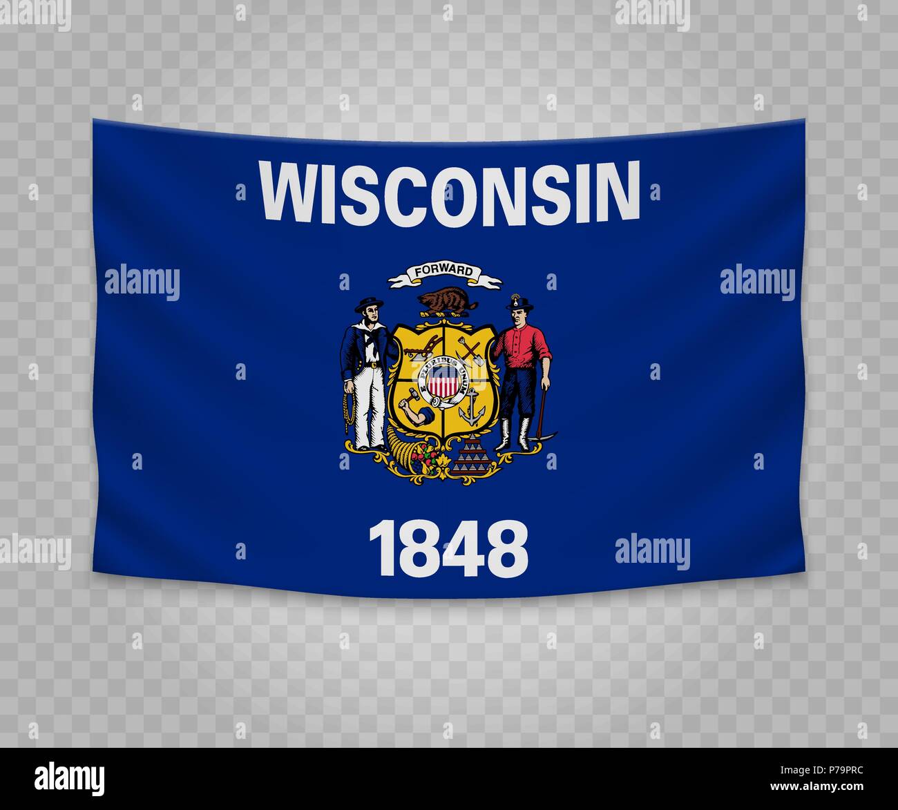 Realistic hanging flag of Wisconsin. State of USA. Empty fabric banner ...
