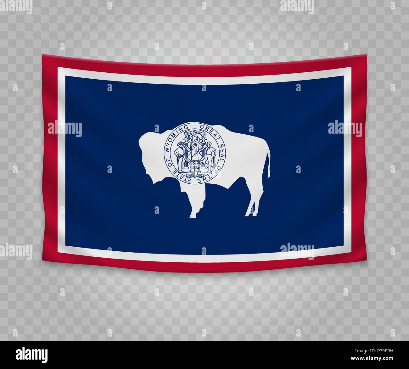 Realistic hanging flag of Wyoming. State of USA. Empty fabric banner ...