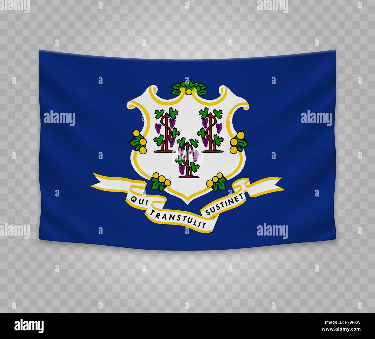 Realistic hanging flag of Connecticut. State of USA. Empty fabric ...
