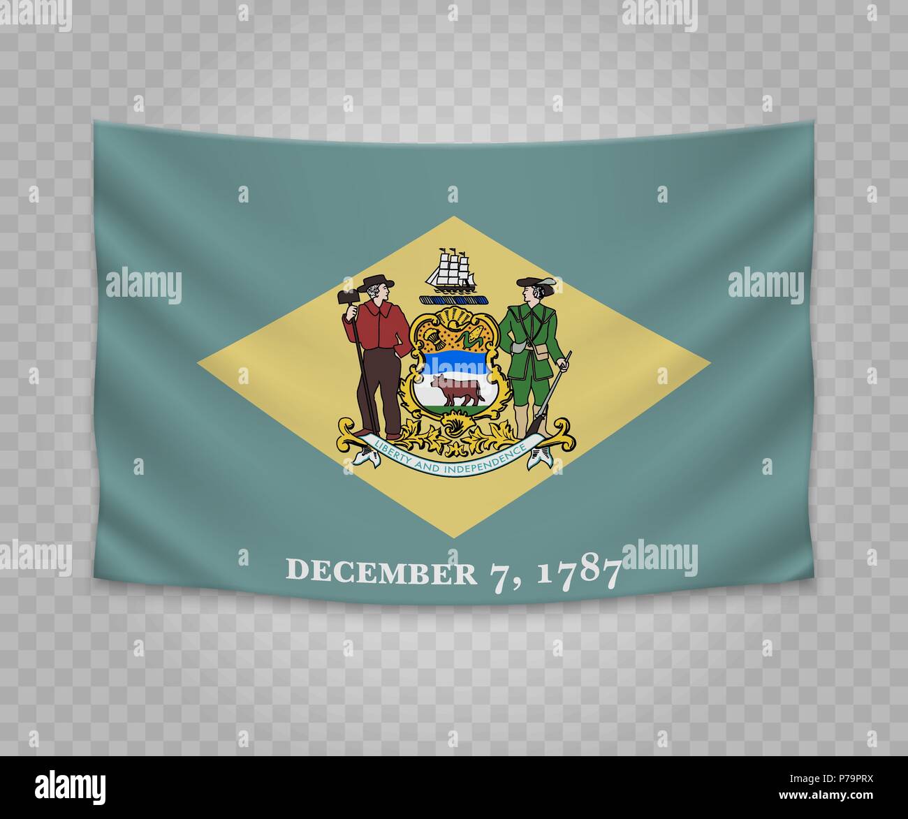 Realistic hanging flag of Delaware. State of USA. Empty fabric banner ...