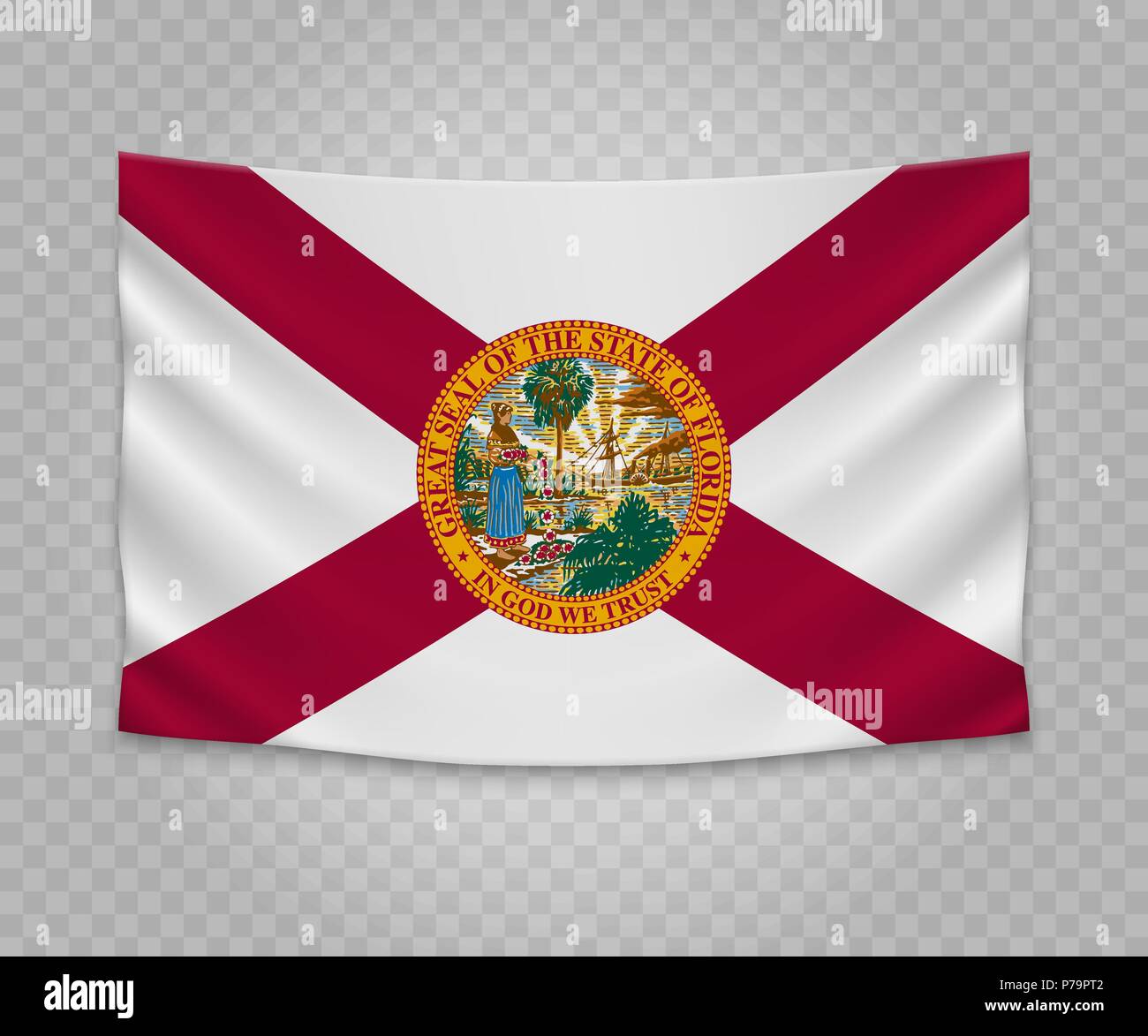 Realistic hanging flag of Florida. State of USA. Empty fabric banner ...