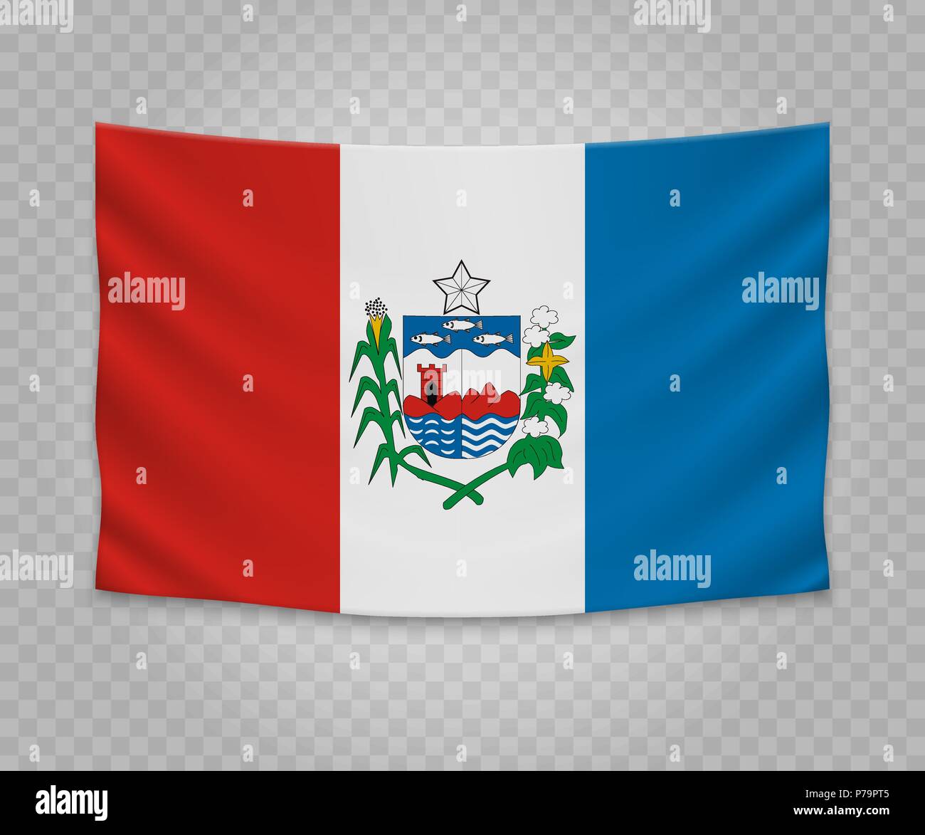 Realistic hanging flag of Alagoas. State of Brazil. Empty fabric banner ...