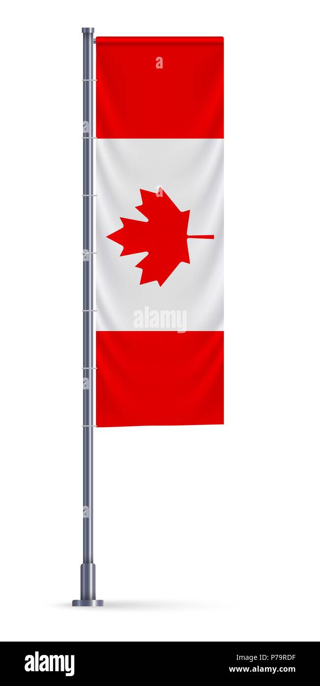 Vertical flag of Canada hanging on a silver metallic pole Stock Vector ...
