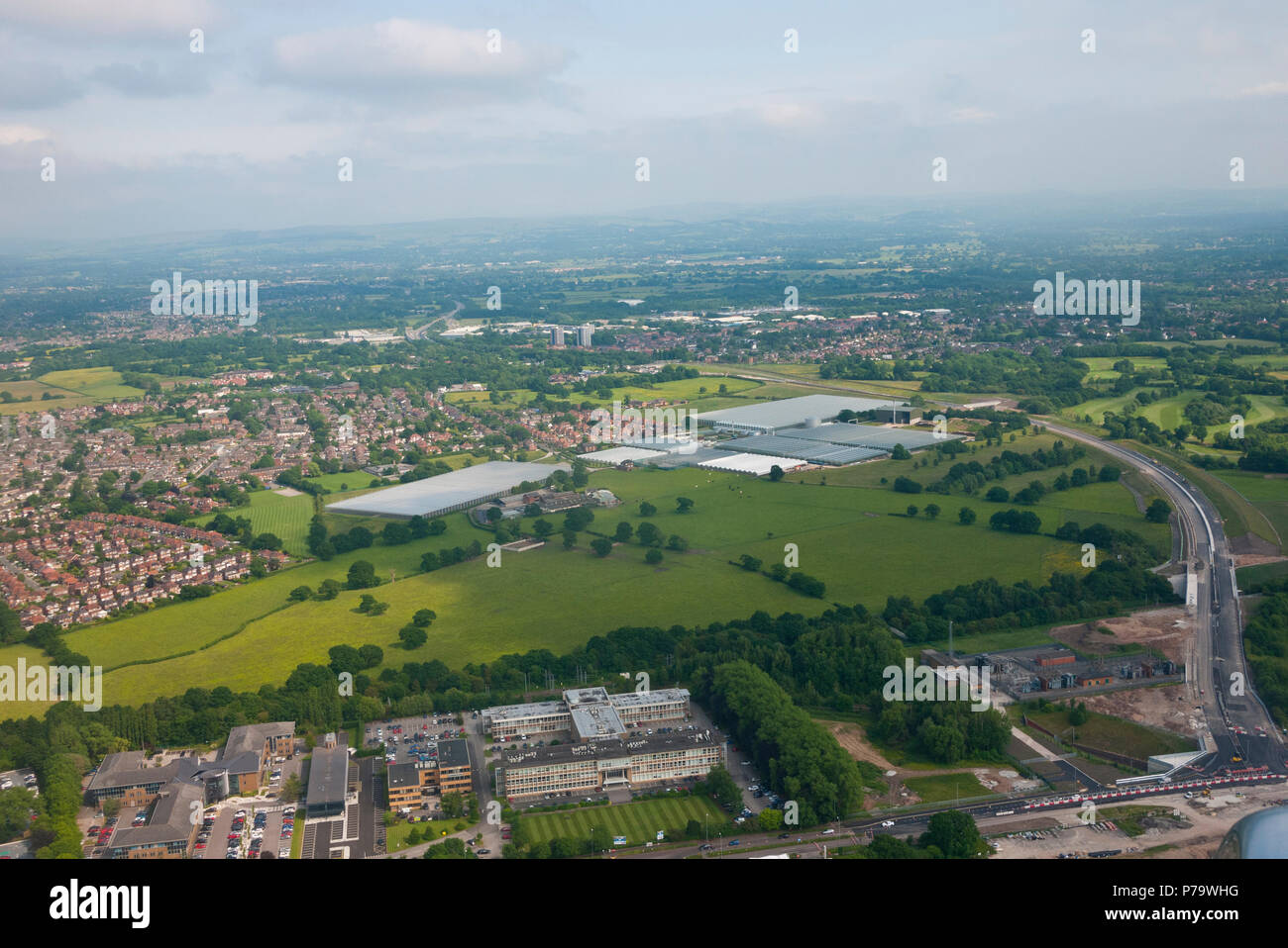 View over Manchester as viewed from aircraft window,UK Stock Photo - Alamy