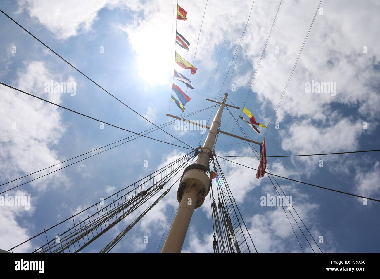 Poll on the bow of the RMS Queen Mary docked in Long Beach California ...