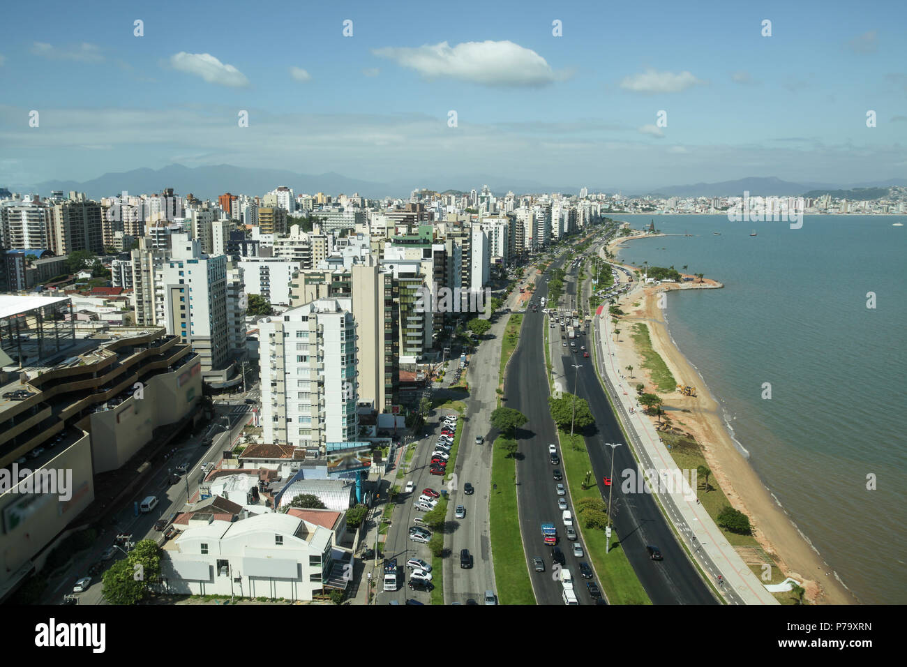 Florianopolis, Brazil. Beautiful aerial view of downtown and sea on ...