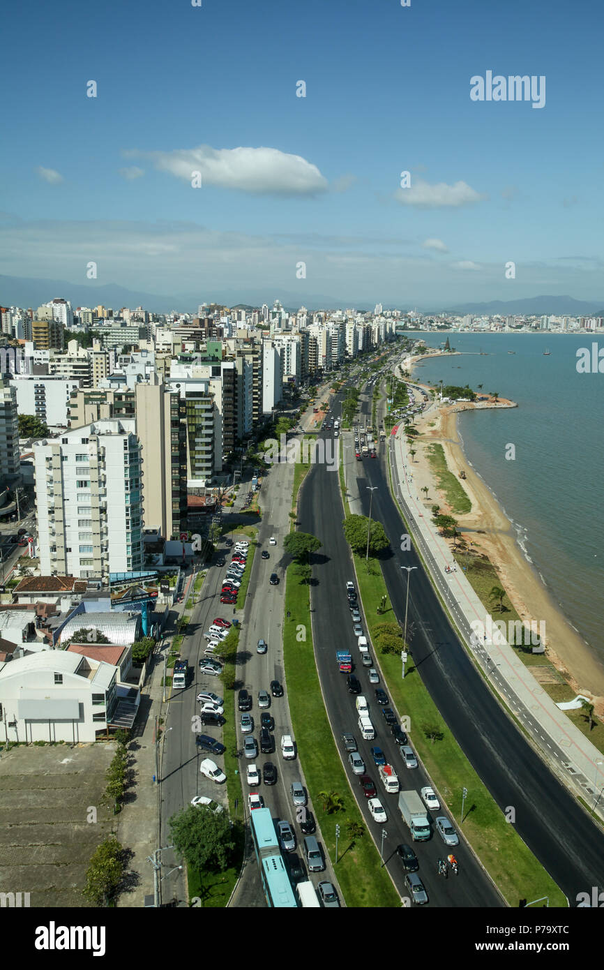 Florianópolis, Brazil. Beautiful aerial view of downtown and sea on ...