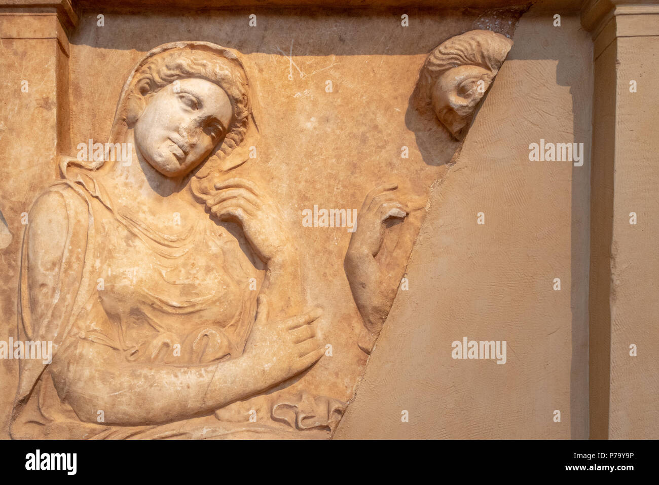 Gravestone, Partial Funerary Relief Young Woman, Ancient Cemetery in ...
