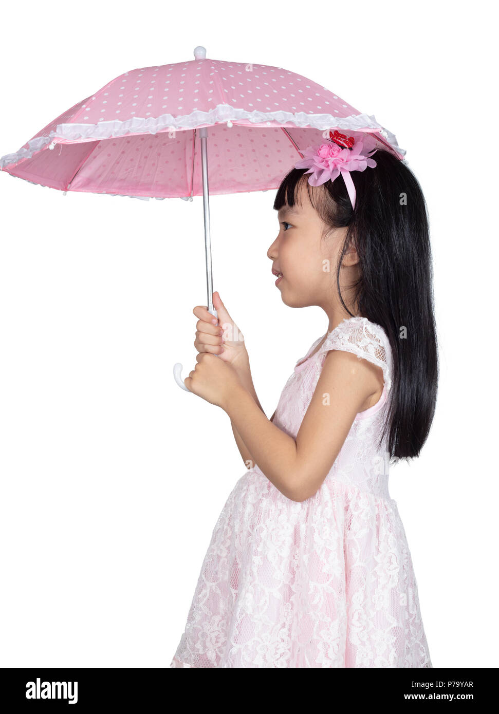 Asian Little Chinese Girl holding umbrella in isolated White Background ...