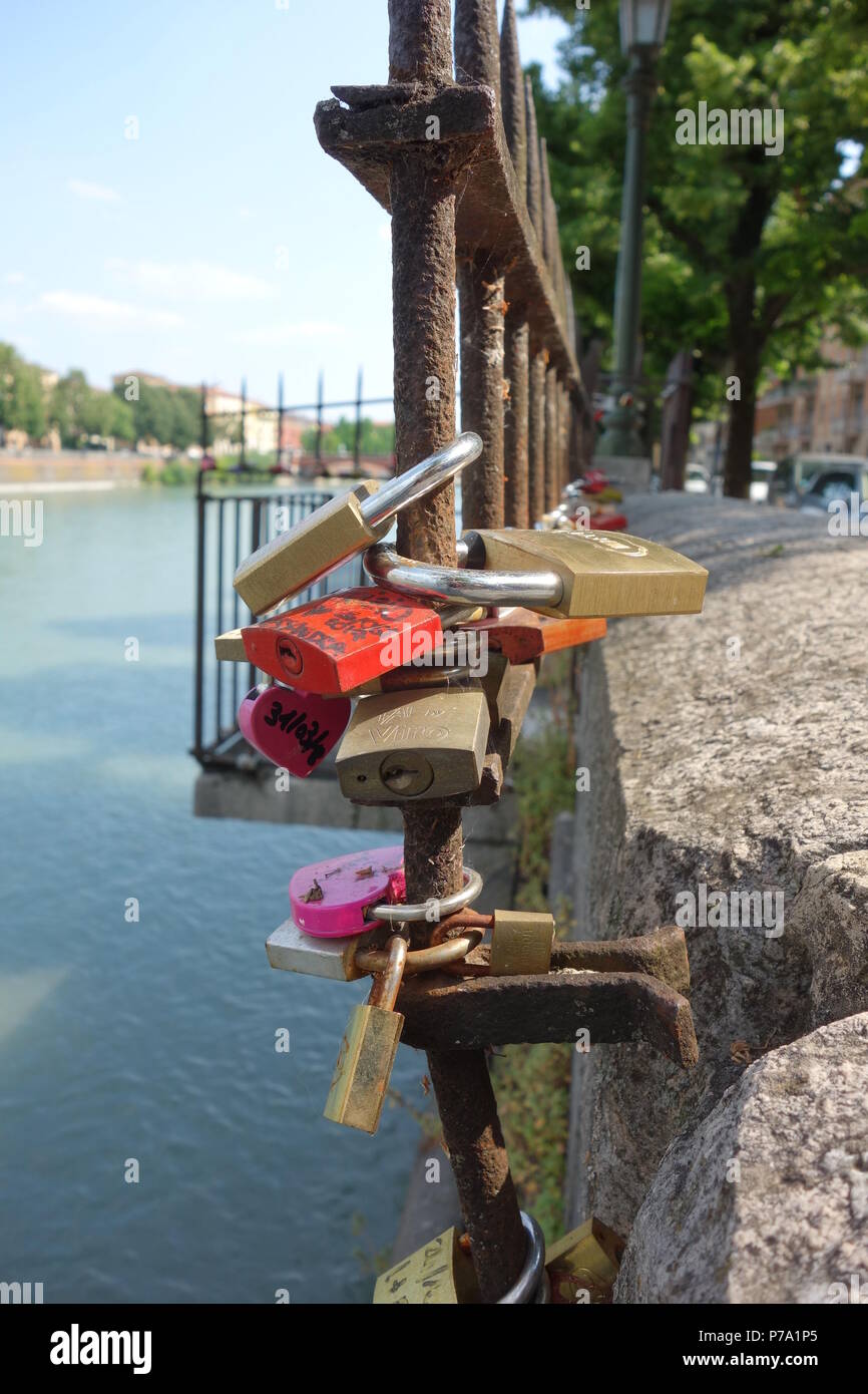 Padlocks of love on railing Stock Photo - Alamy