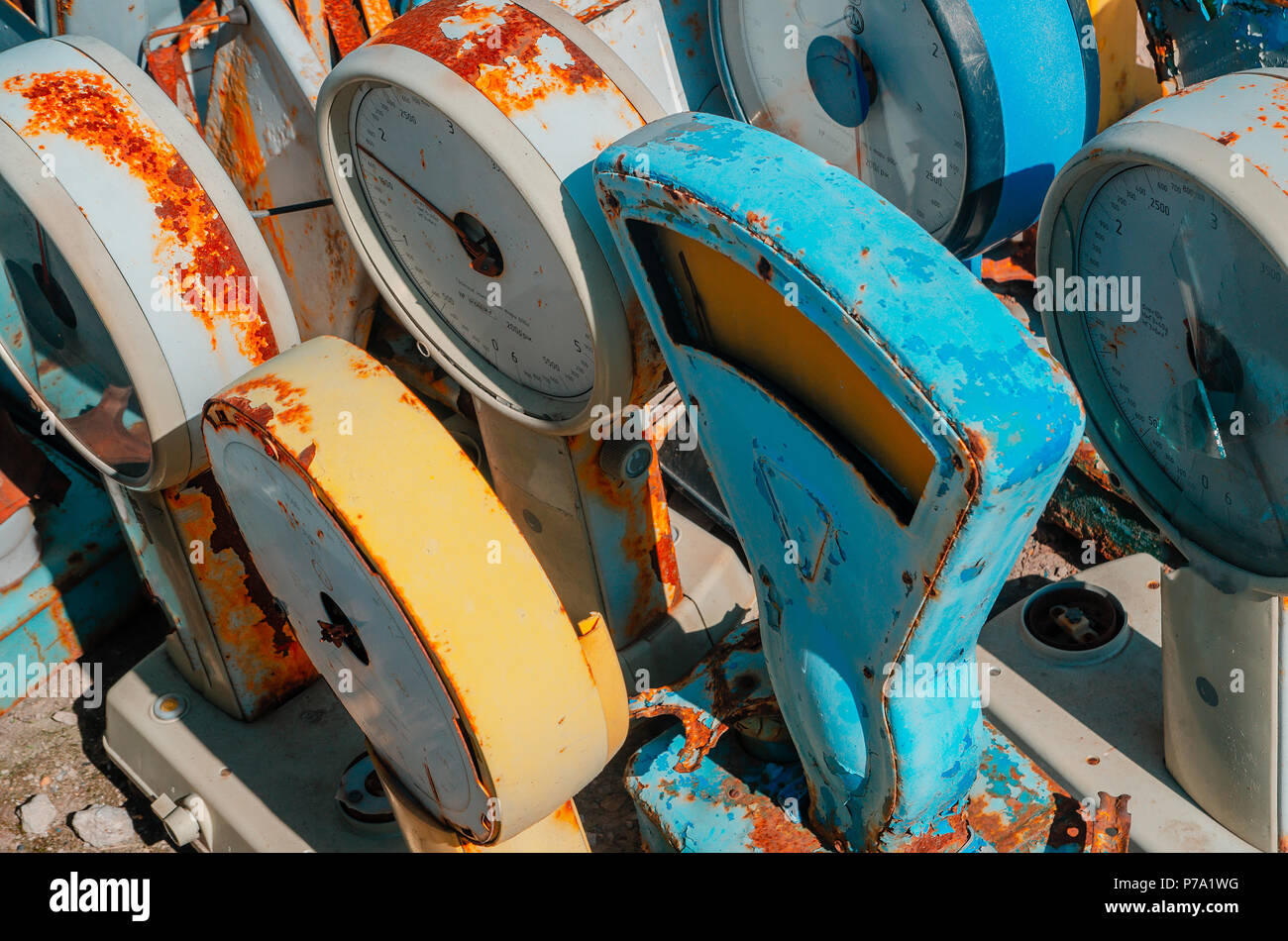 Old rusty food scales. Multicolored textures of rusty metal Stock Photo ...