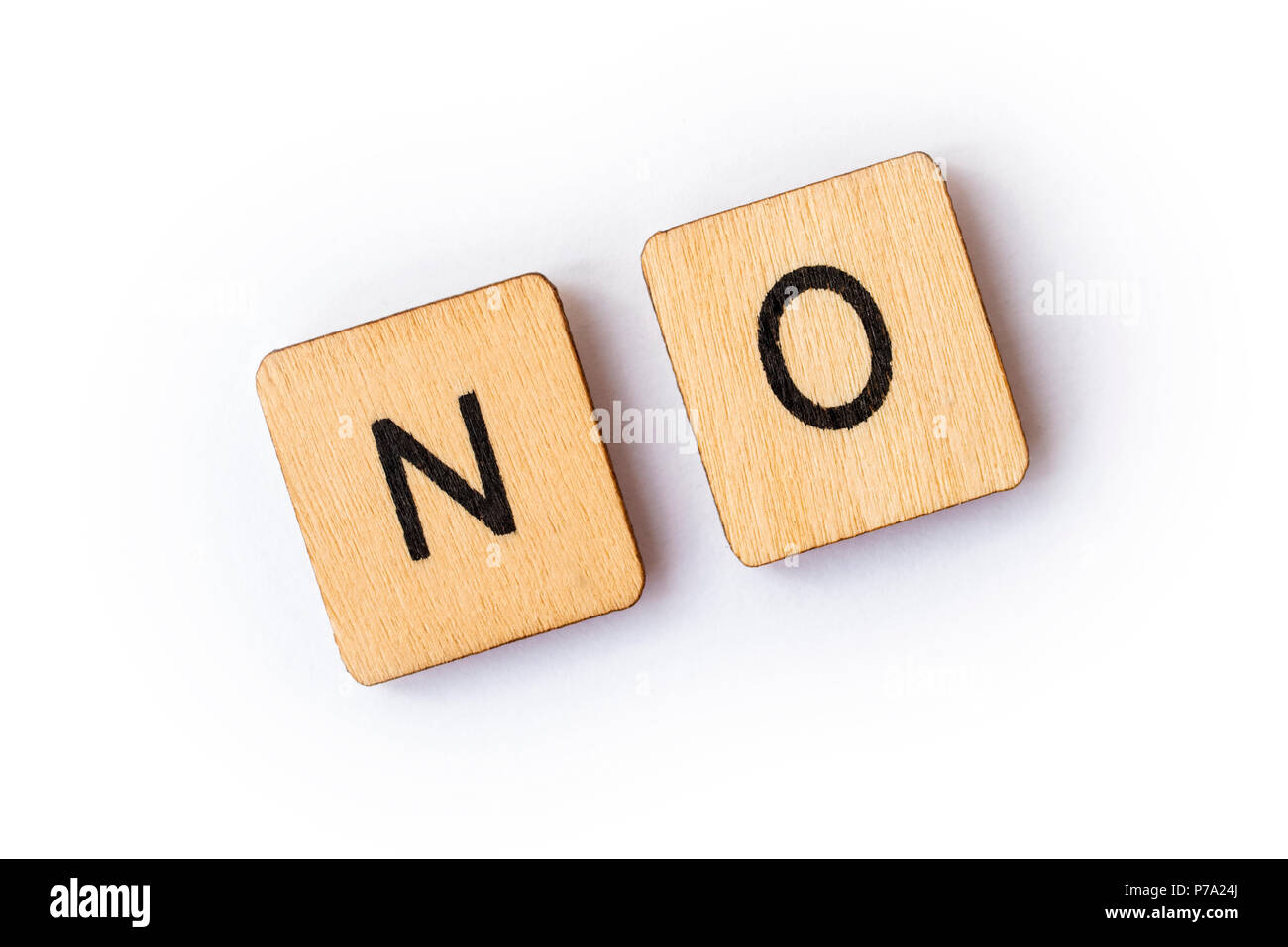 The word NO, spelt with wooden letter tiles Stock Photo - Alamy