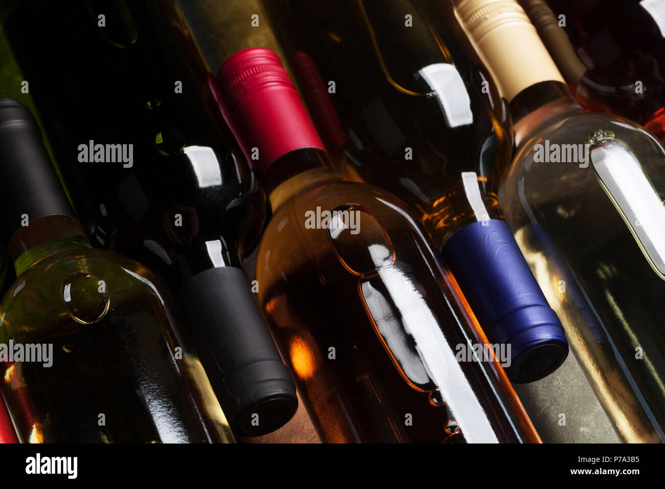 Red, rose and white wine bottles. Top view Stock Photo - Alamy