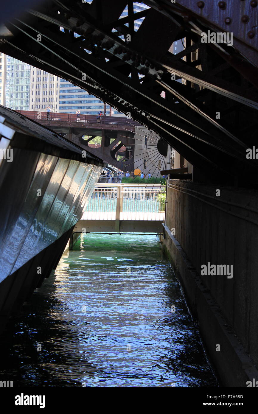 Under the Clark Street Bridge along the Chicago River at downtown ...