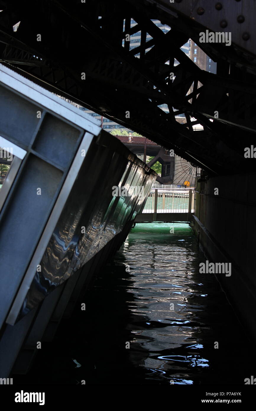 Under the Clark Street Bridge Along the Chicago River at downtown ...